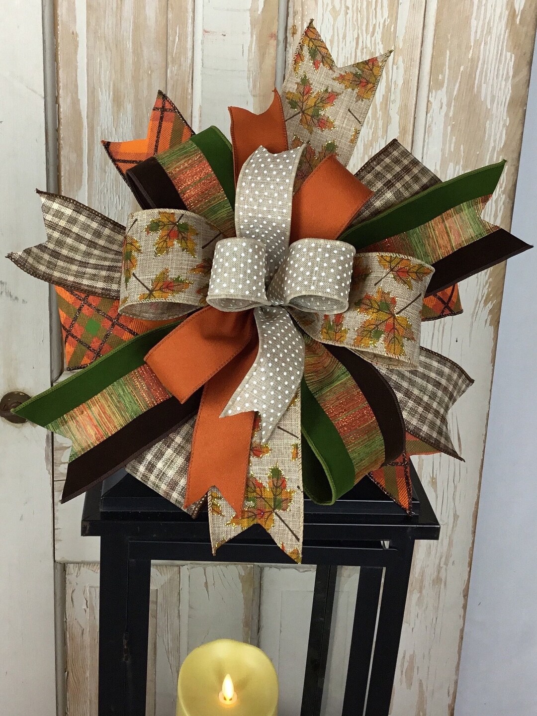Fall Wreath Bow~autumn Wreath Bow~lantern Bow~swag Bow~mailbox Bow ...