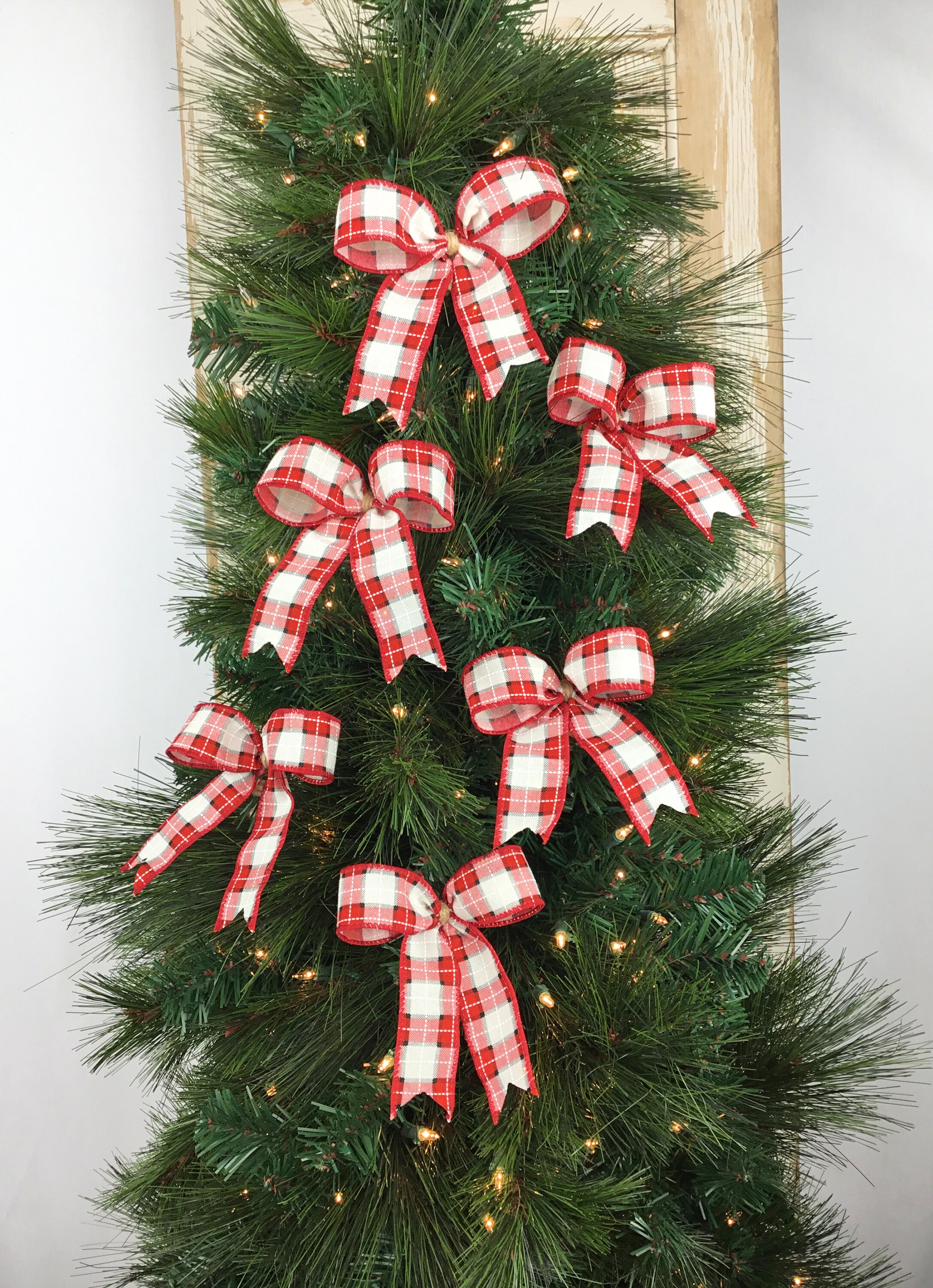 Christmas Tree Bow~country Plaid Bows~set of 6 Bows~red Cream Plaid ...