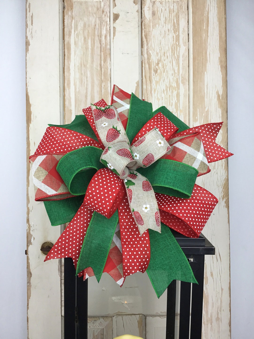 Spring Wreath Bow~summer Wreath Bow~lantern Bow~red Green Wreath Bow ...
