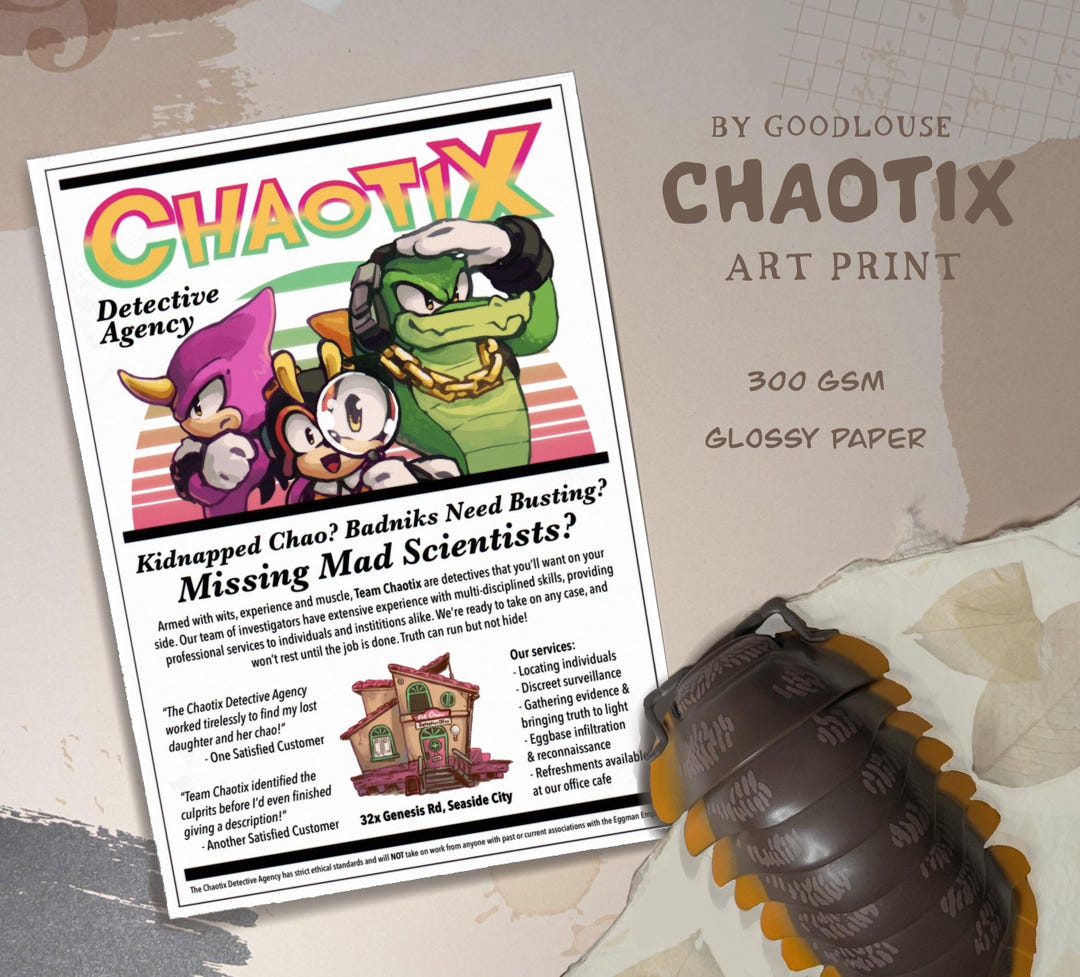 Chaotix Detective Agency Advert A4 Art Print || Vector the Crocodile ...