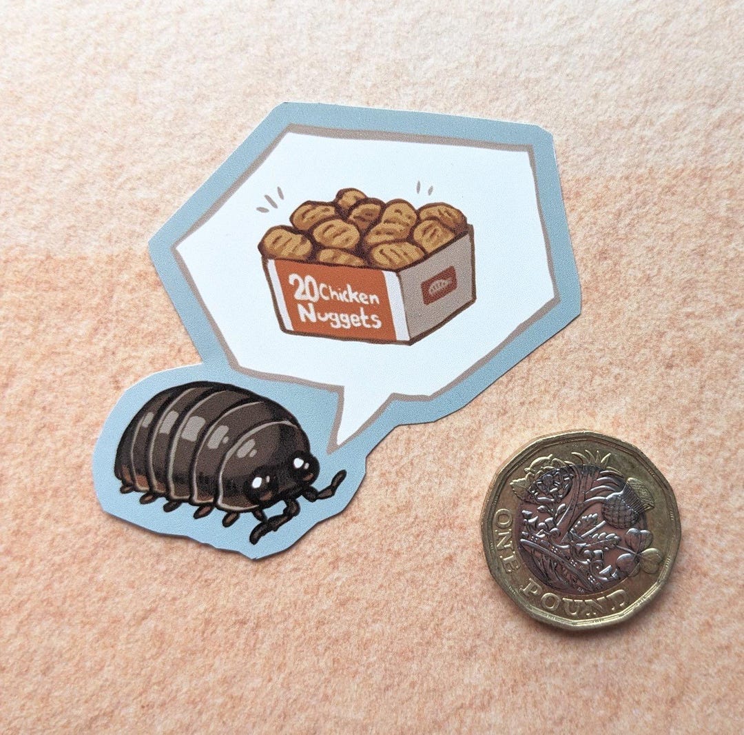 Chicken Nugget Isopod Sticker || Cute Hungry Pillbug 3" Meme Sticker ...