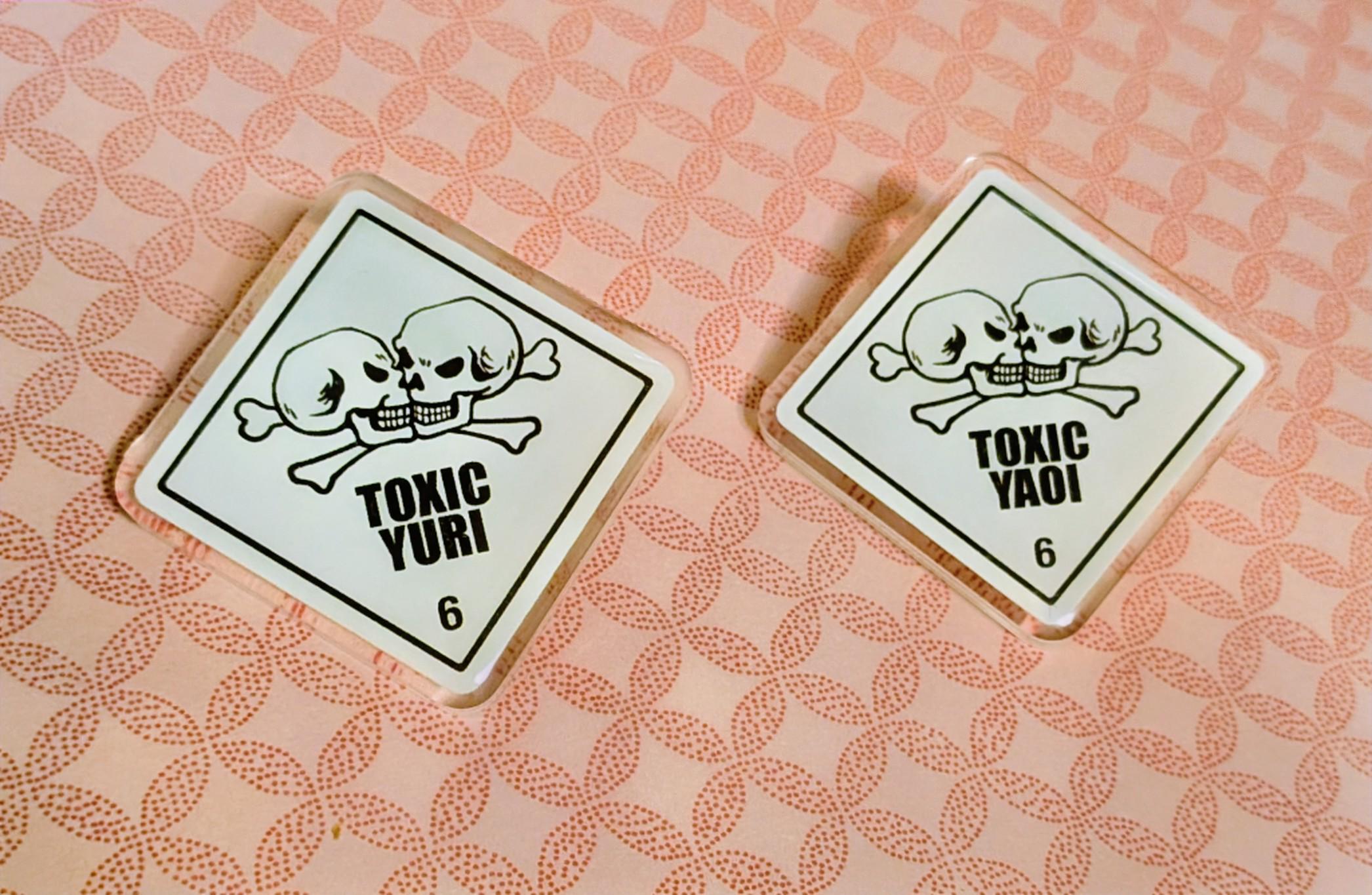 LIMITED STOCK Toxic Yaoi & Yuri Pins|| Toxic Warning Label for ...