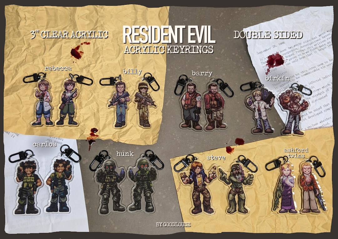 Resident Evil Side Character 3" Keyrings || Rebecca, Billy, Barry ...
