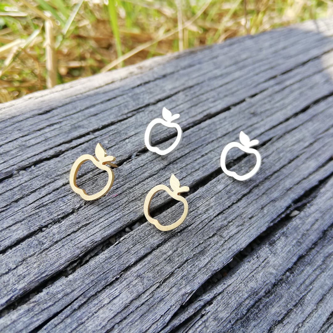 Gold or Silver Plated Apple Fruit Earrings, Apple Studs, Original ...