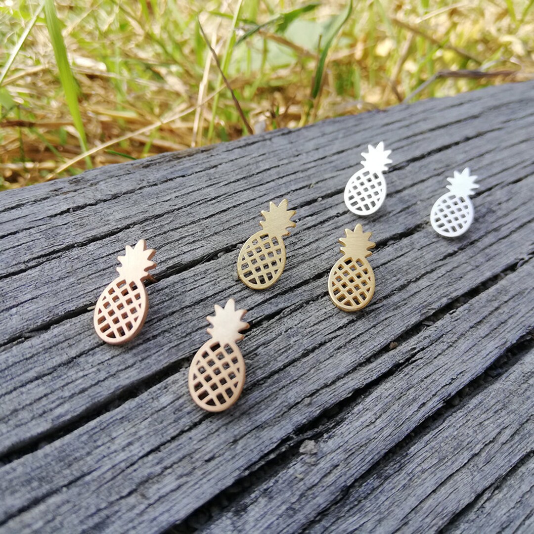 Ninon Earrings Gold, Silver or Pink Plated Pineapple Fruit Summer ...