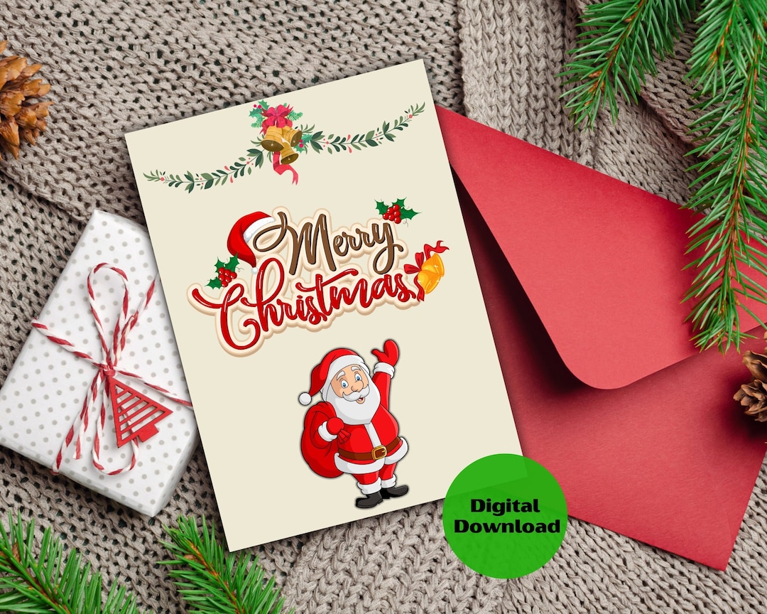 Christmas Santa Card Digital Download Printable Christmas Card Print ...