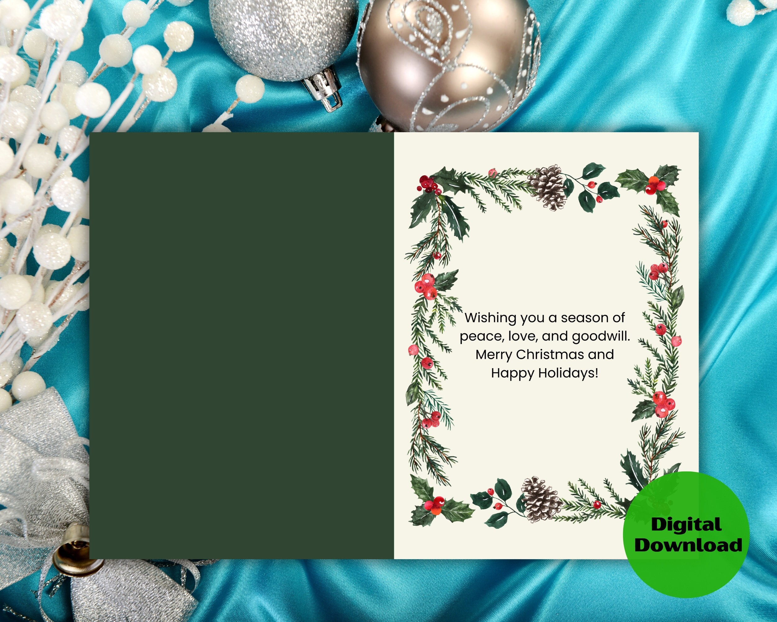 Christmas Santa Card Digital Download Printable Christmas Card Print ...