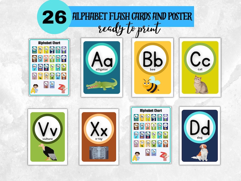 Alphabet Flash Cards & Poster: Learning Resource for Toddlers (digital ...