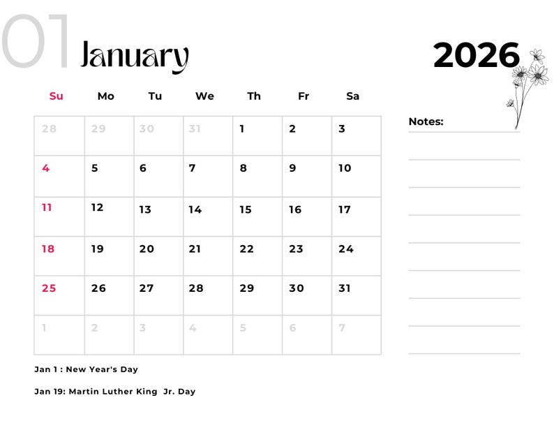 2026 Minimalist Wall Planner Printable | Modern White Design | Monthly ...