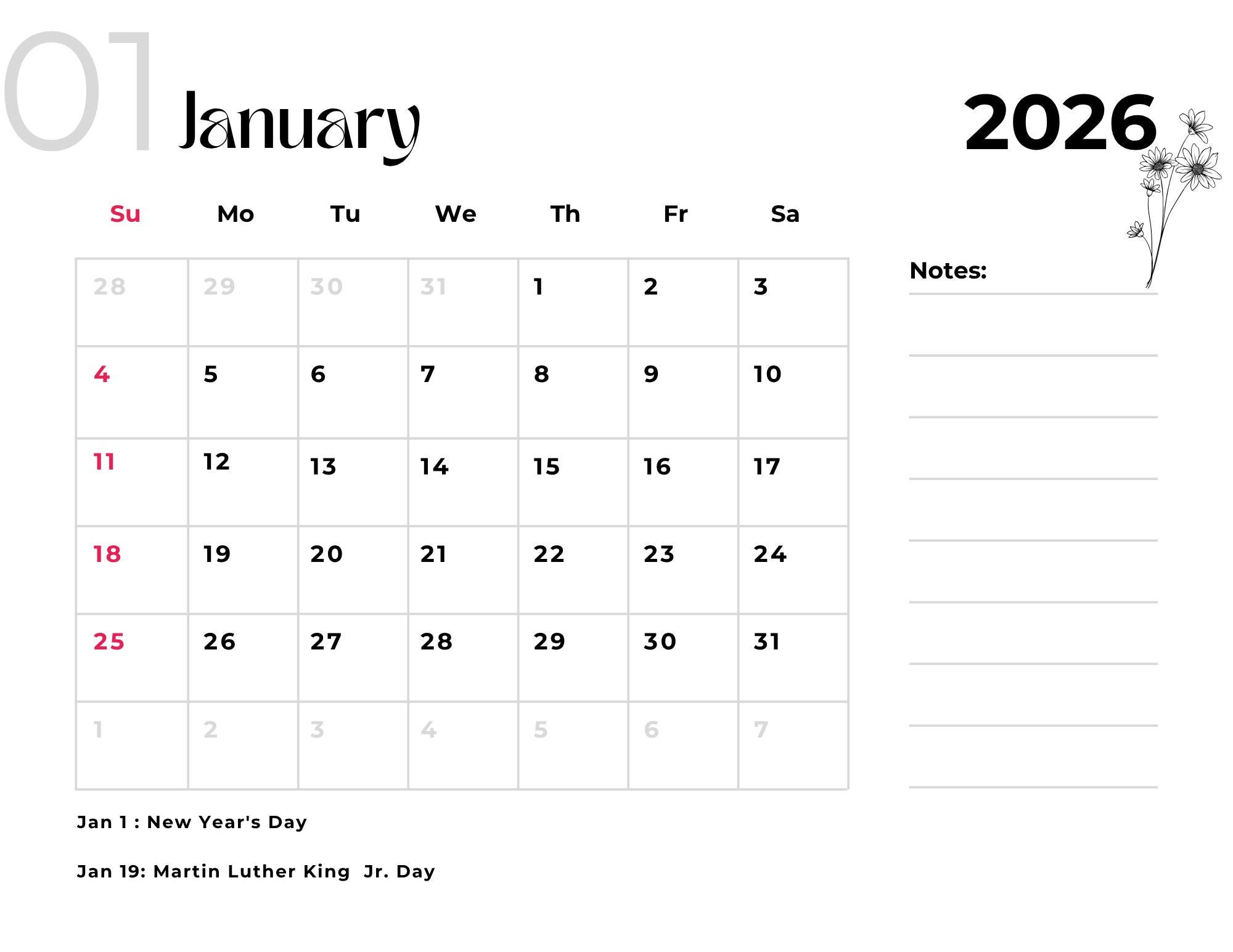 2026 Minimalist Wall Planner Printable | Modern White Design | Monthly ...