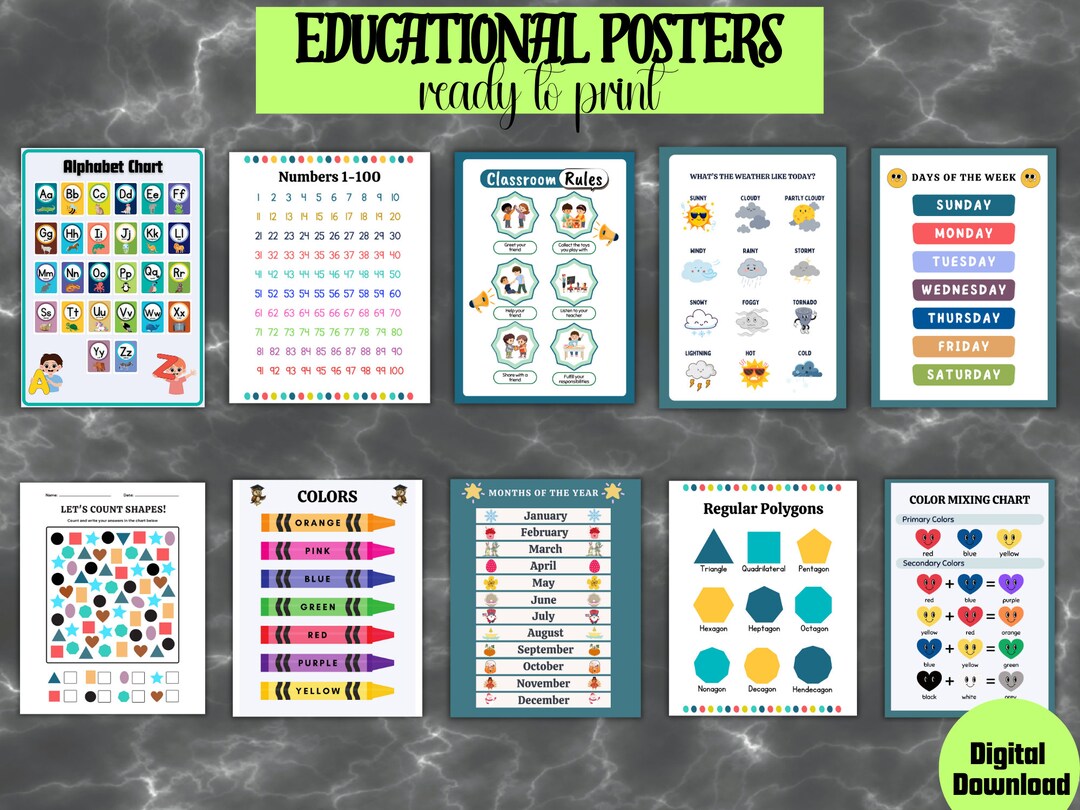 Educational Posters, 10 Set,homeschooling, Kindergarten Classrooms ...