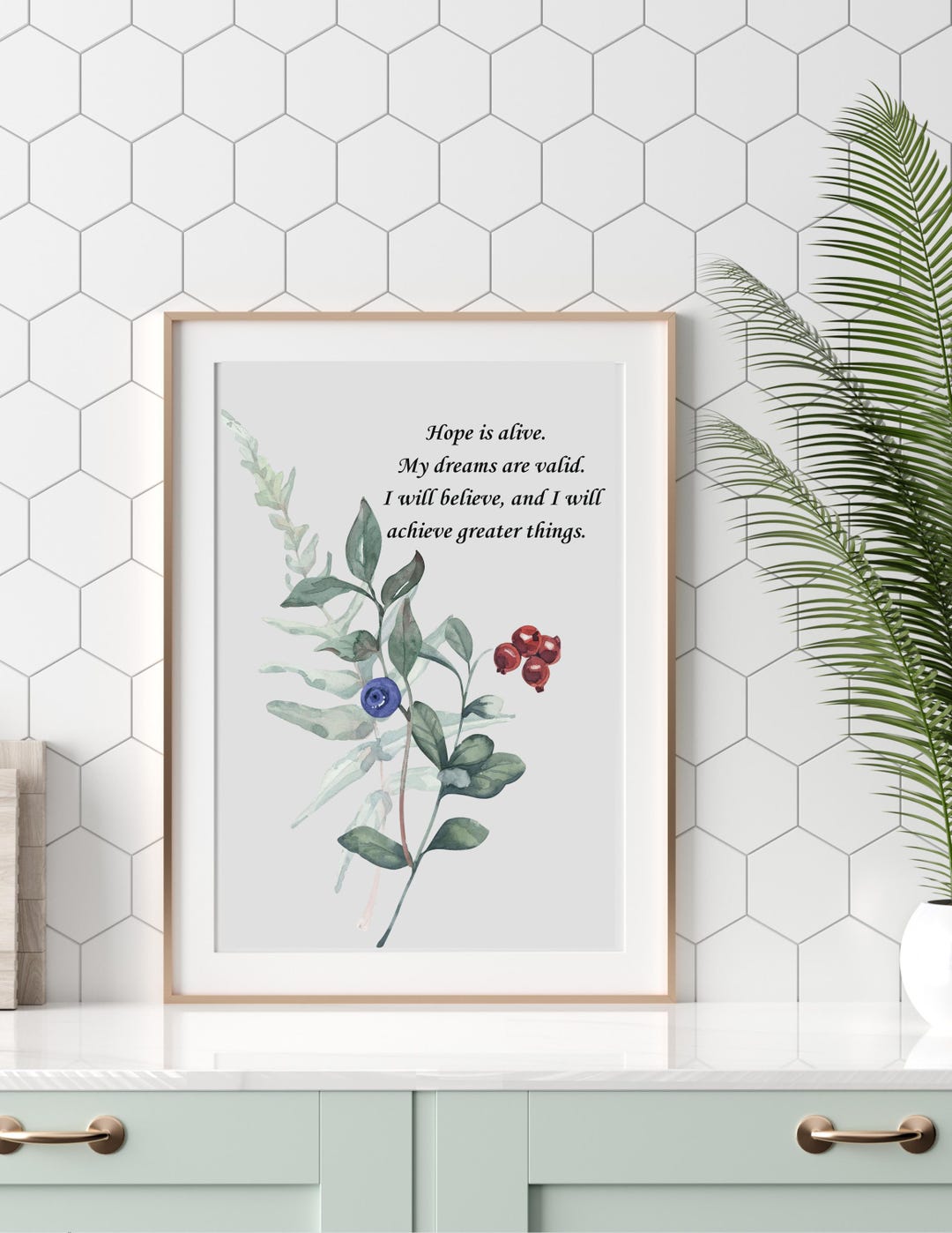 Inspirational Hope Botanical Art Print: Positive Affirmation (digital ...