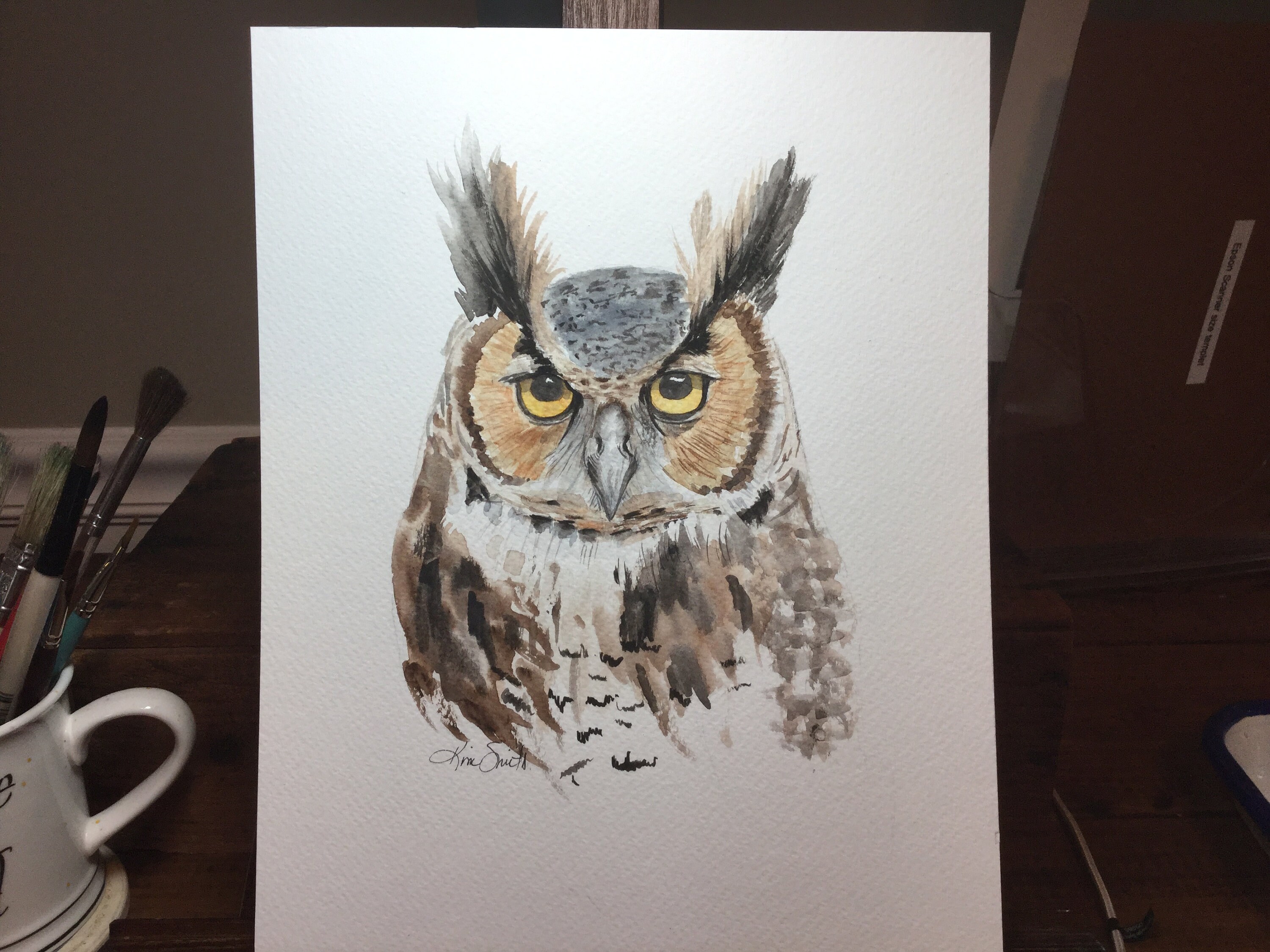 Great Horned Owl Watercolor Print 8.5x11” - Etsy