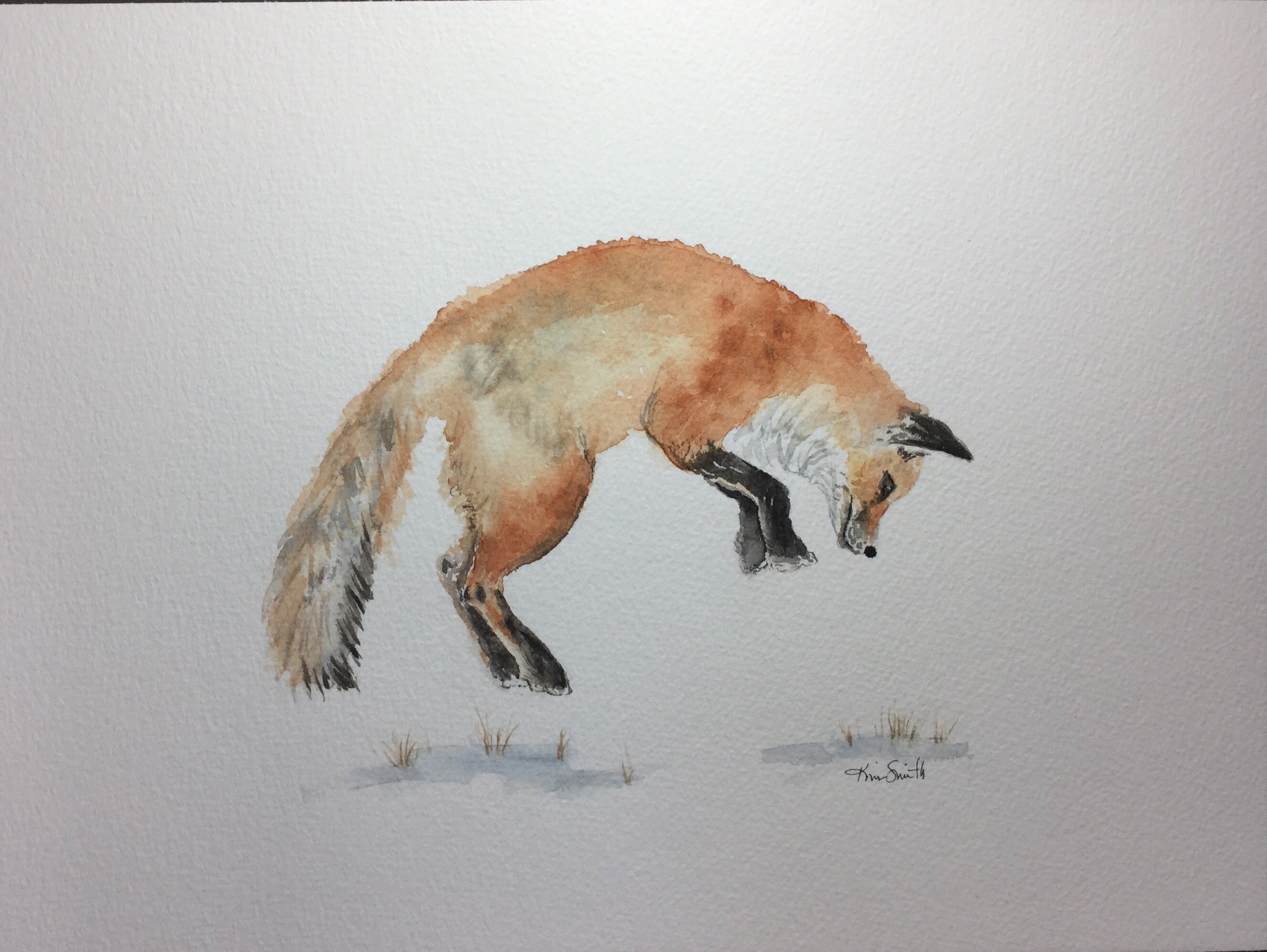 Watercolor Pouncing Fox - Etsy