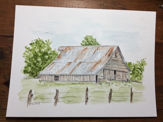 Rustic Barn Watercolor | Etsy