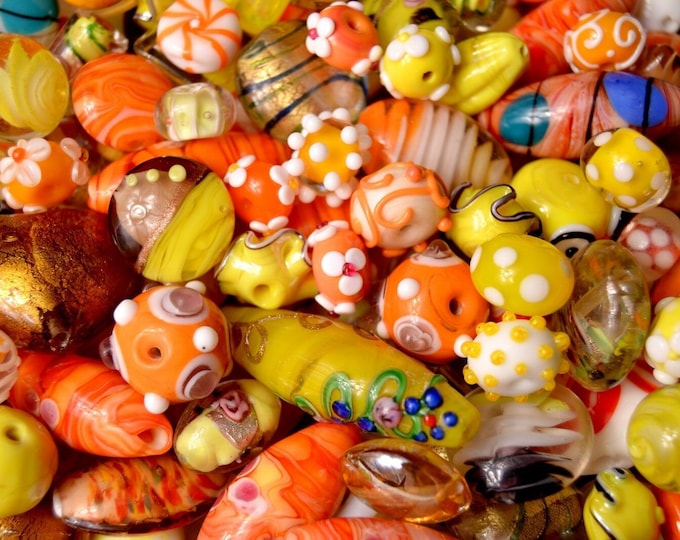 Mixed Lampwork Glass Beads 10mm to 35mm 55grams Approximately 20 to 26 ...
