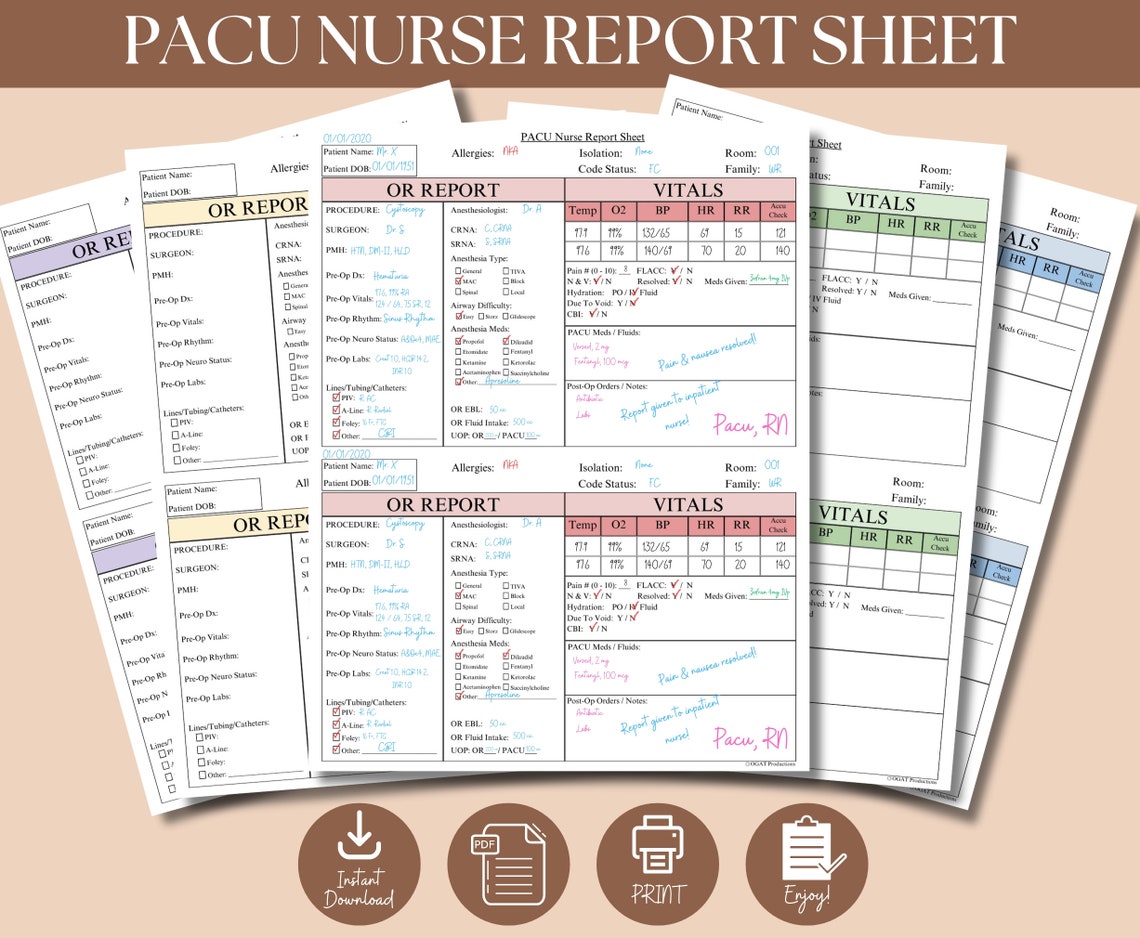 PACU Charge Nurse Printable Sheet Report - Instant Download for ...