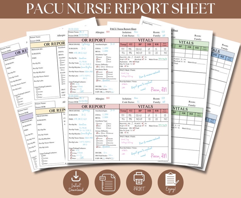 PACU Charge Nurse Printable Sheet Report - Instant Download for ...