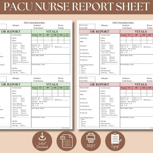 PACU Charge Nurse Printable Sheet Report - Instant Download for ...