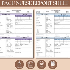 PACU Charge Nurse Printable Sheet Report - Instant Download for ...