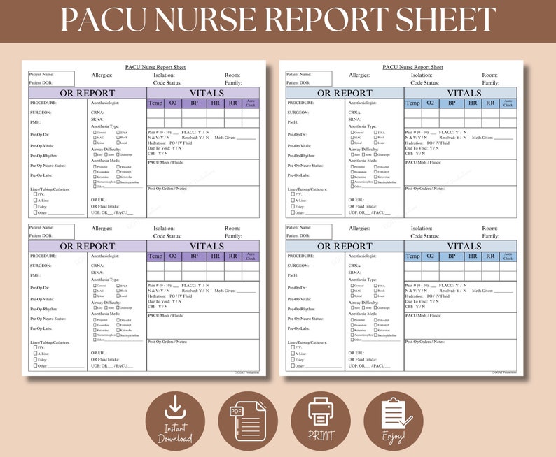 PACU Charge Nurse Printable Sheet Report - Instant Download for ...
