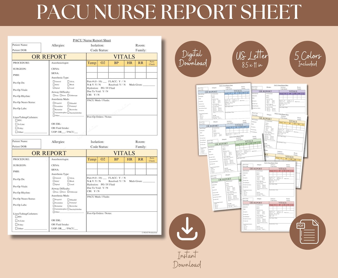 PACU Charge Nurse Printable Sheet Report - Instant Download for ...