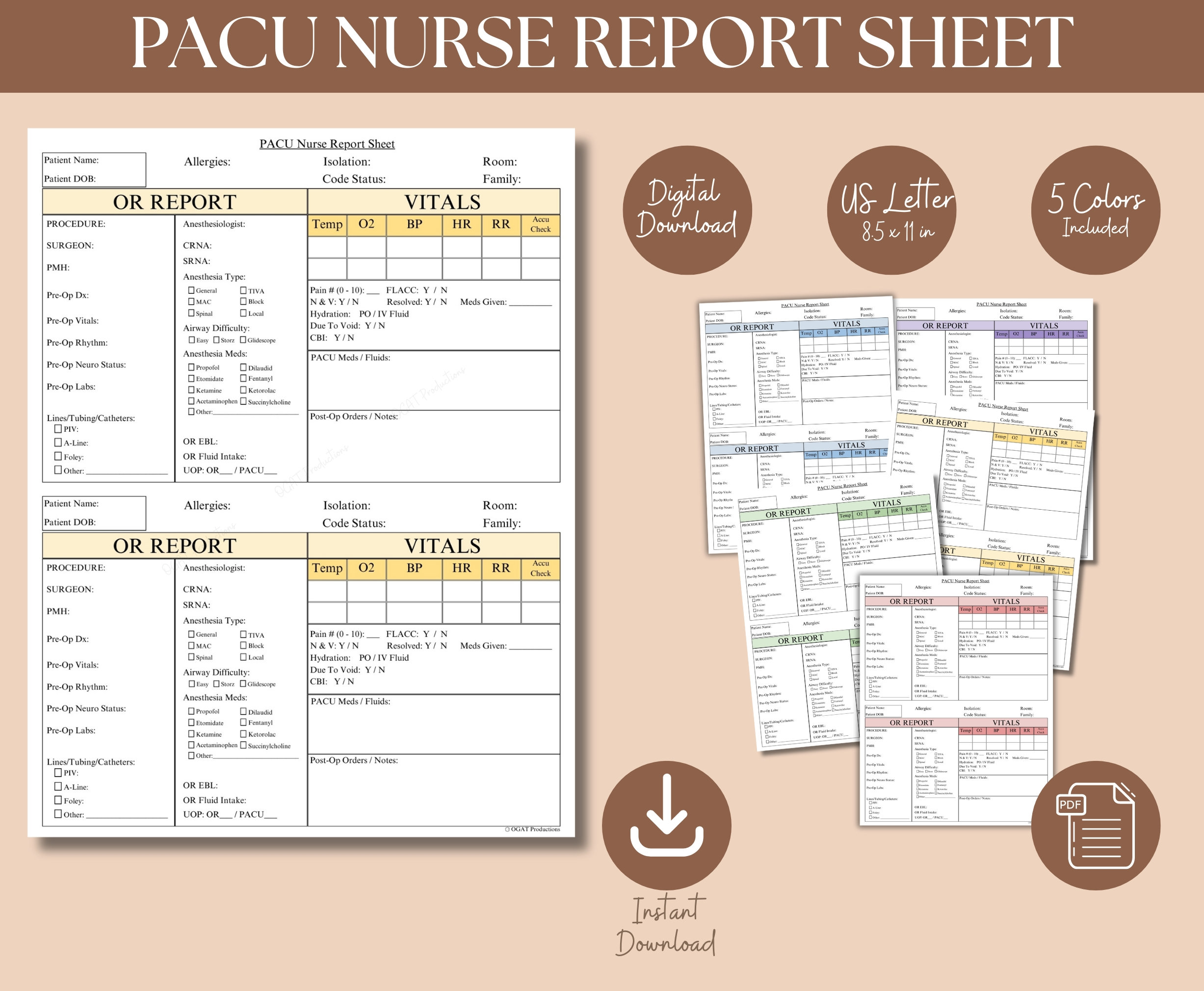 PACU Charge Nurse Printable Sheet Report - Instant Download for ...
