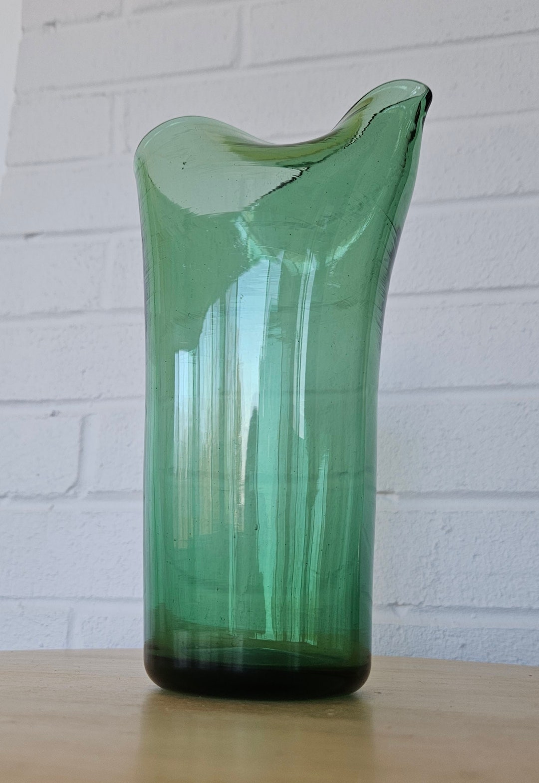 Vintage Green Italian Blown Glass Pitcher With a Pinched Top - Etsy