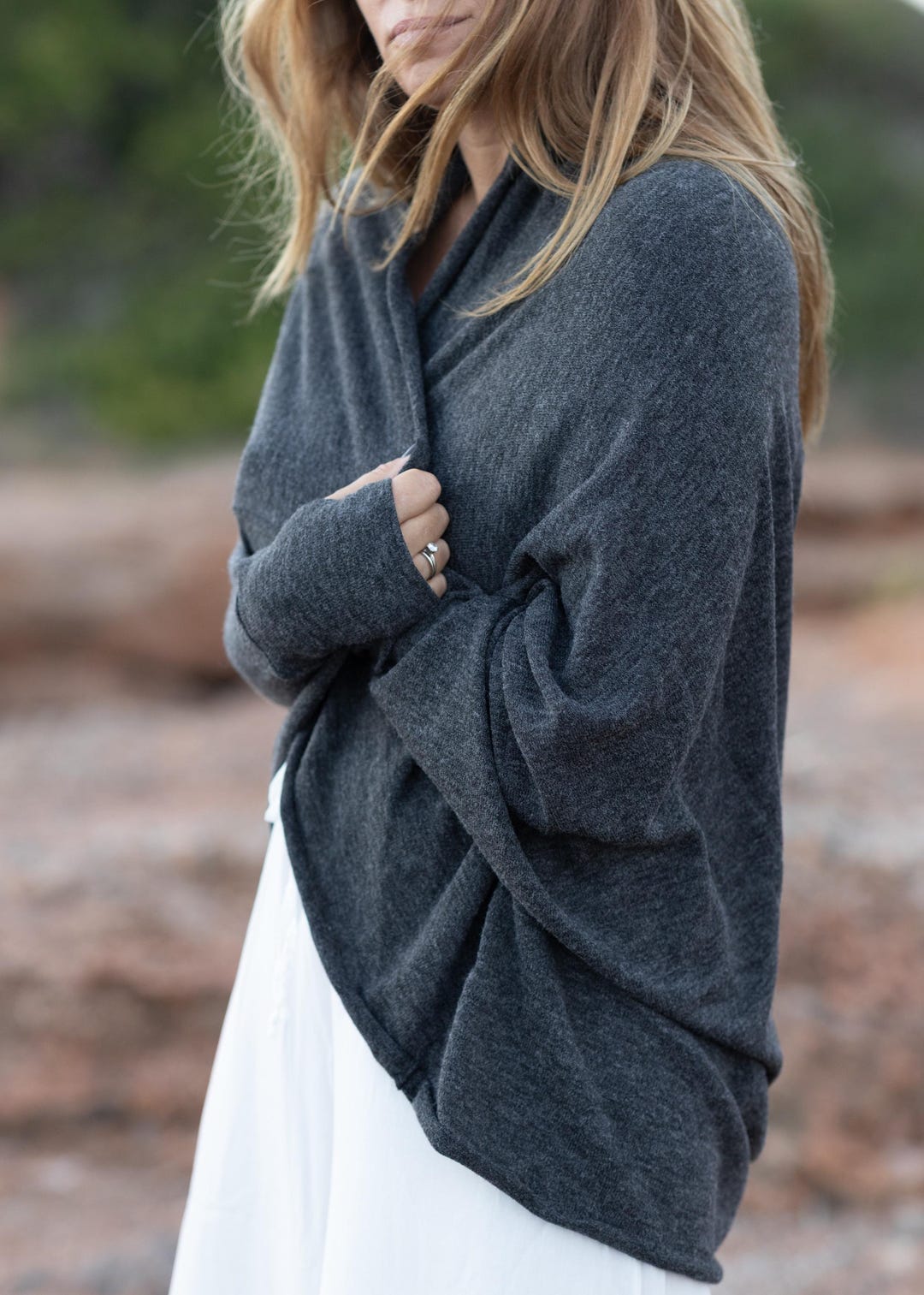 Bolero Gray Shrug, Women Wrap, Dark Grey Cardigan, Long Sleeve Shrug ...