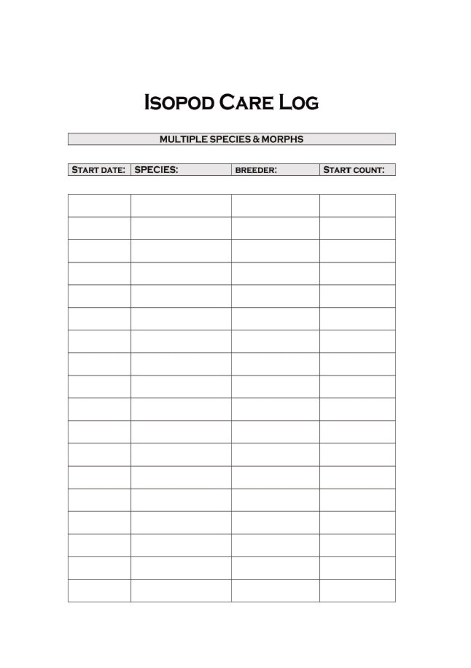 Isopod Care Log Book Vol 1: 12 Month Log Book for Weekly Isopod Care - Etsy