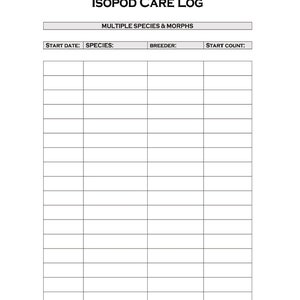 Isopod Care Log Book Vol 1: 12 Month Log Book for Weekly Isopod Care - Etsy