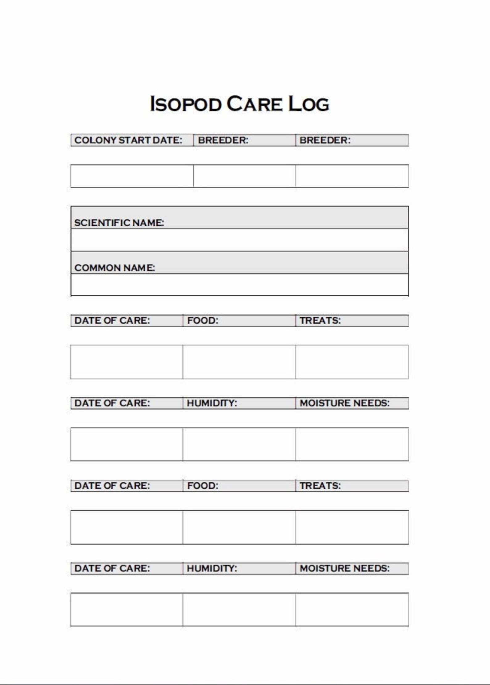 Isopod Care Log Book Vol 1: 12 Month Log Book for Weekly Isopod Care - Etsy
