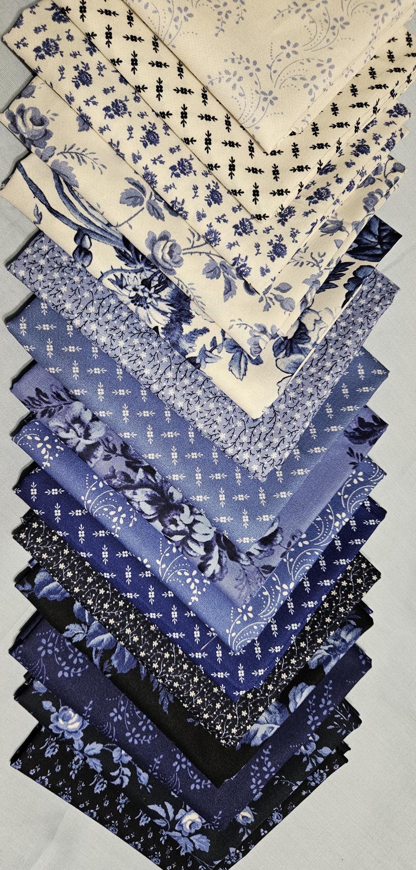 FQ Wyndham Fabrics Jasper Blue Fat Quarter Bundle – 14 Piece Cotton ...