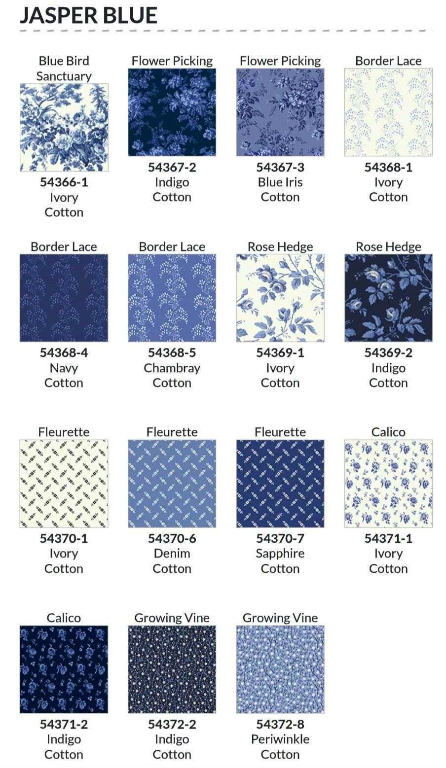 FQ Wyndham Fabrics Jasper Blue Fat Quarter Bundle – 14 Piece Cotton ...