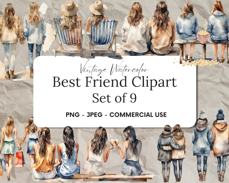 Best Friend Clipart, Watercolor Friendship Art, BFF Illustrations ...