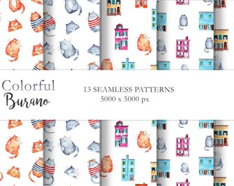 Watercolor Cats Digital Paper . Cute Cats Seamless Pattern | Etsy