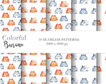 Cats in Bloom Watercolor Cats Cut Watercolors Digital - Etsy