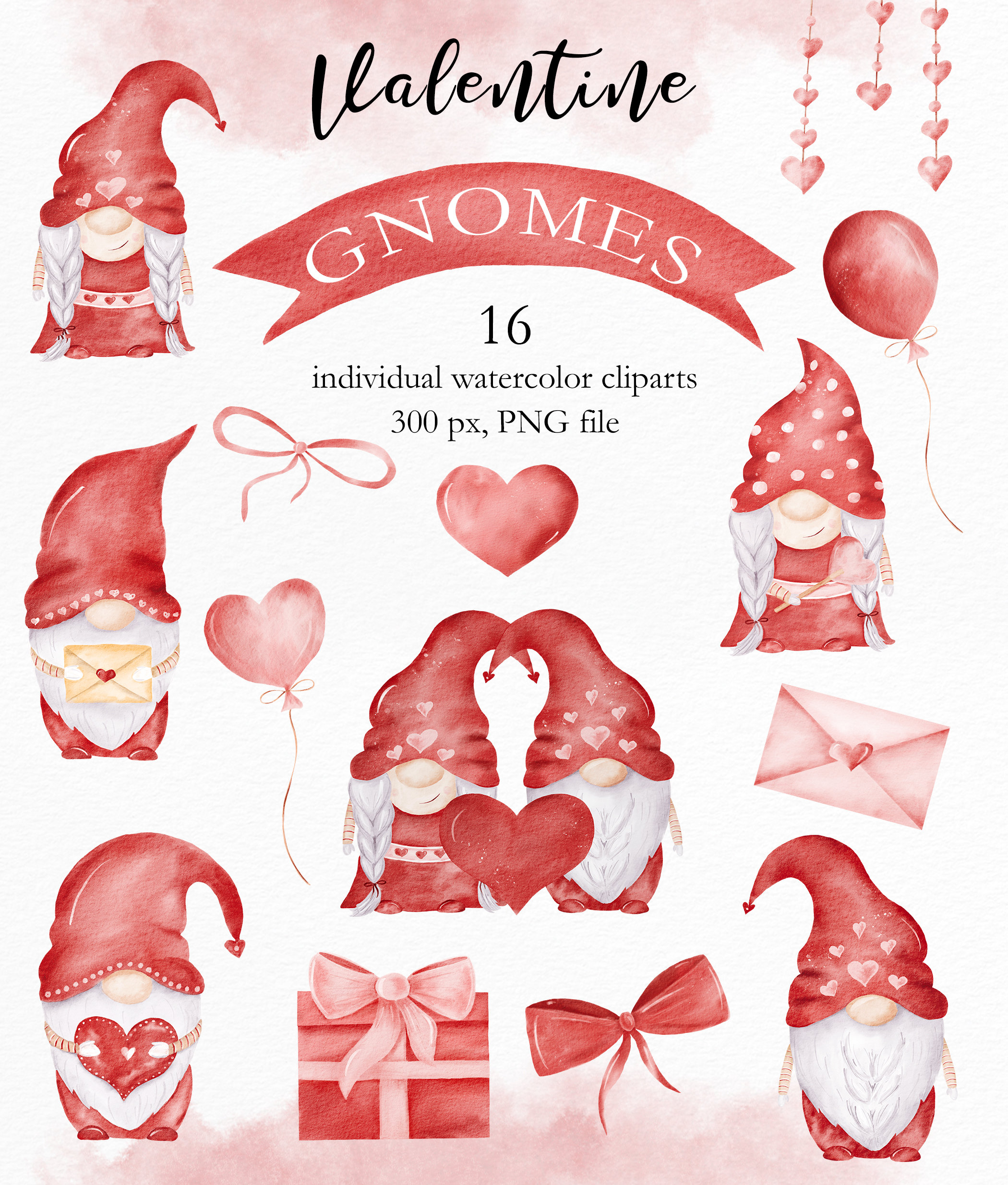 Valentine Gnome Watercolor Clipart Cute Love Clipart Set - Etsy