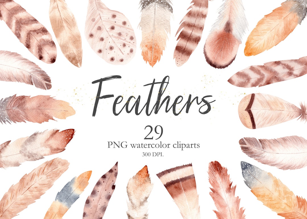 Watercolor Feather Clipart, Boho Clip Art Hand Painted Set of Neutral ...