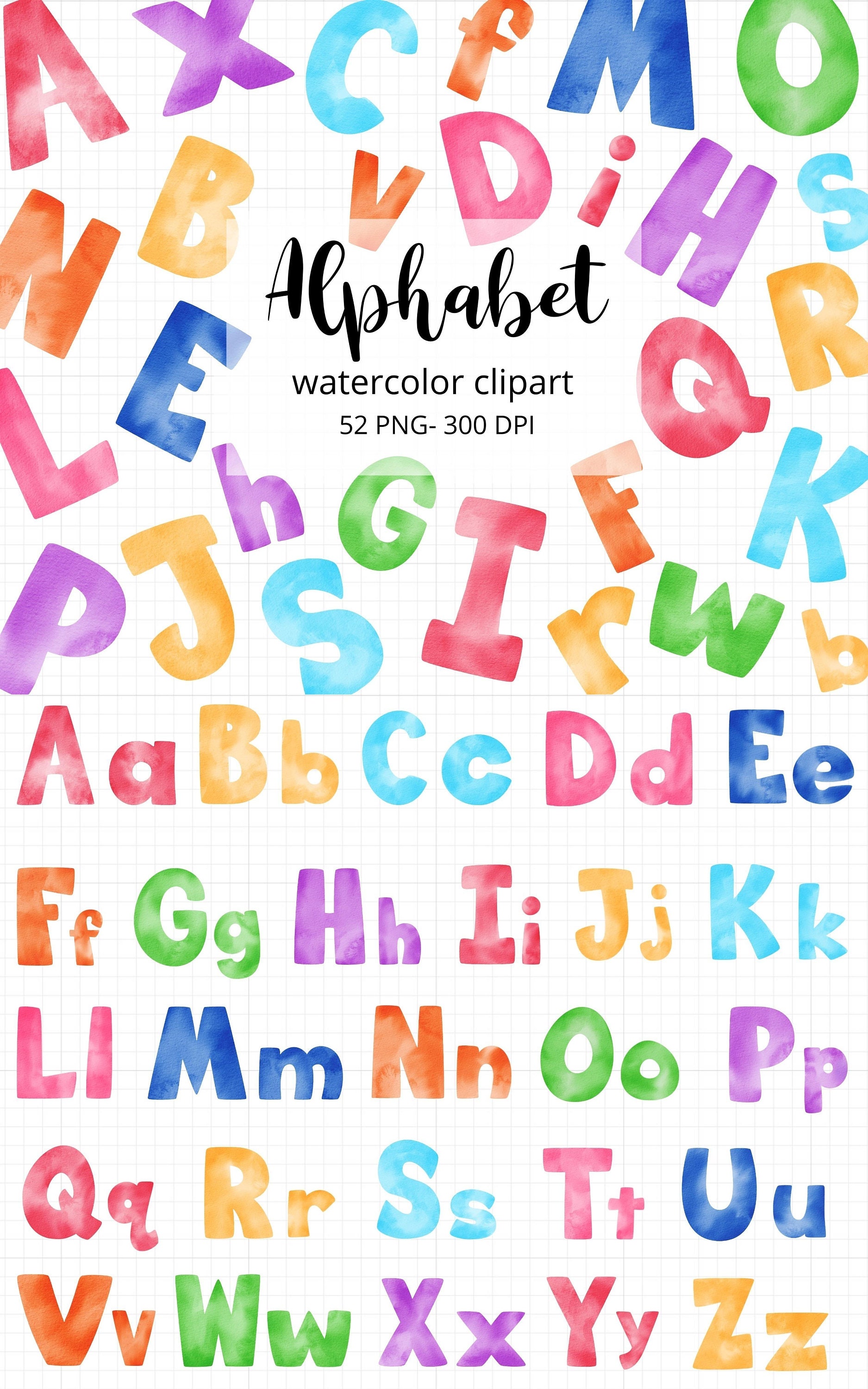 Watercolor Aphabet Clipart Watercolor Letters Hand Drawn - Etsy