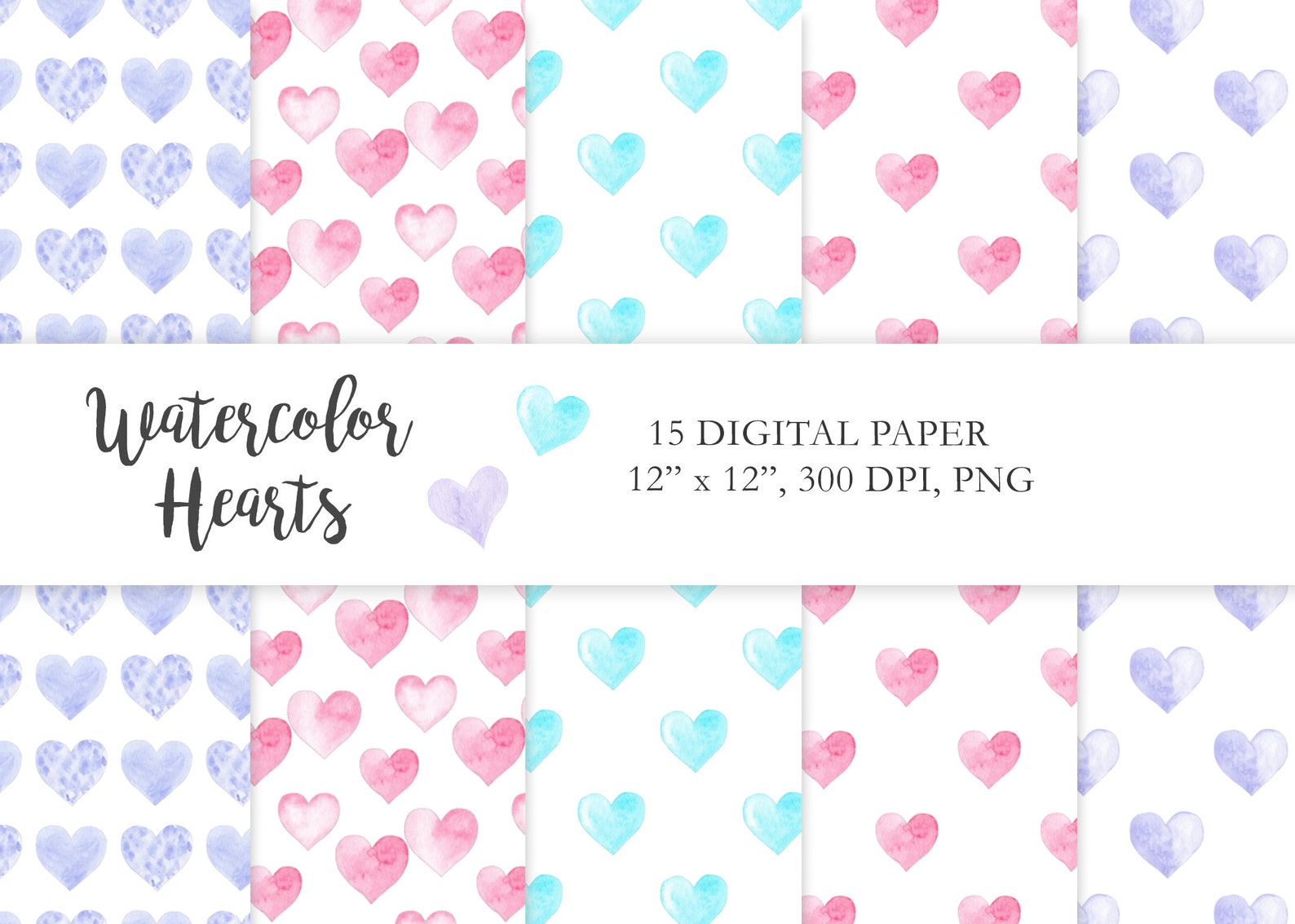 Valentine Watercolor Hearts Digital Paper Pack 15 Seamless - Etsy