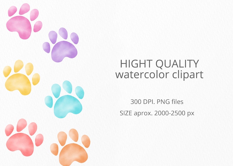 Paw Print Watercolor Clipart, Paw Prints Clip Art Set, Dog Paw Print ...