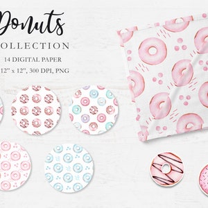 Donut Digital Paper, Watercolor Donuts Paper Pack, Donut Birthday ...