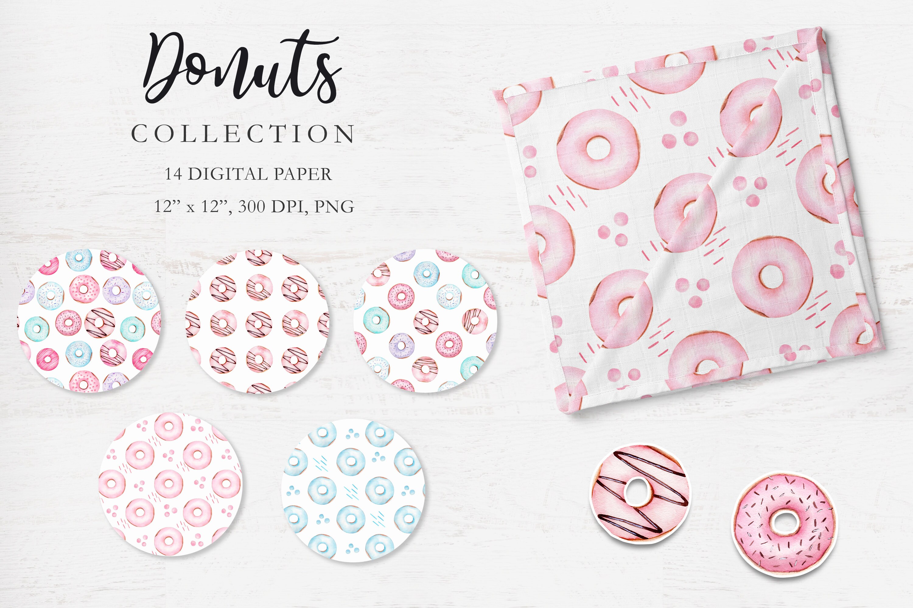 Donut Digital Paper, Watercolor Donuts Paper Pack, Donut Birthday ...