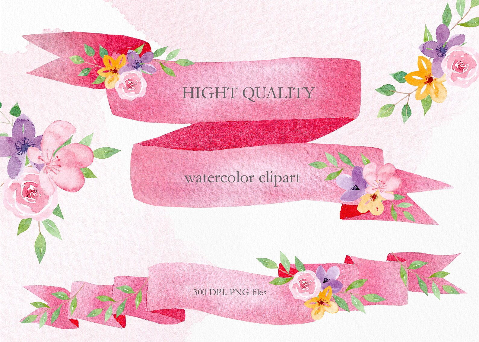 Set of 16 Watercolor Floral Banners Clipart Ribbon Graphics - Etsy
