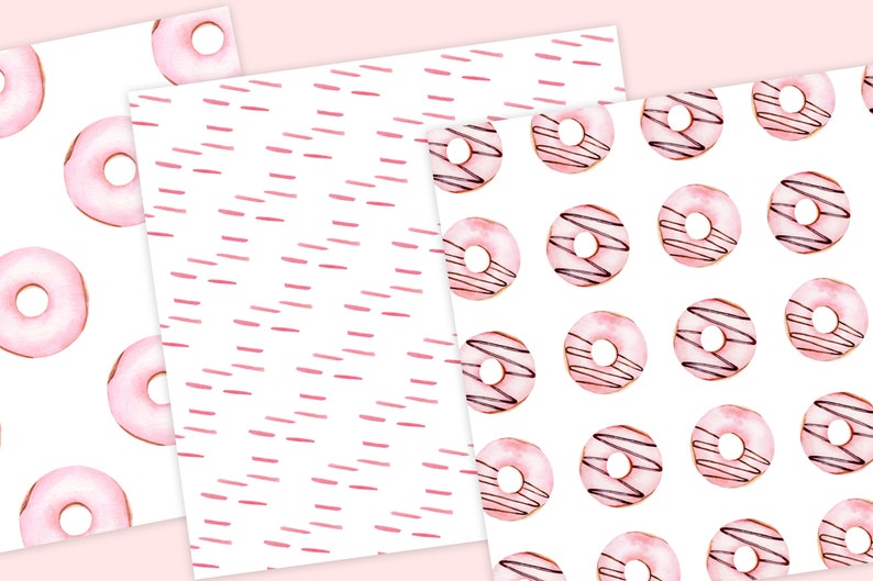 Donut Digital Paper, Watercolor Donuts Paper Pack, Donut Birthday ...