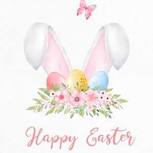 Bunny Ears Watercolor Clipart, Floral Easter Clip Art, Spring PNG ...