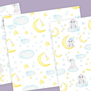 Digital Paper Watercolor Baby Boy Elephant, Baby Paper Pack, Nursery ...