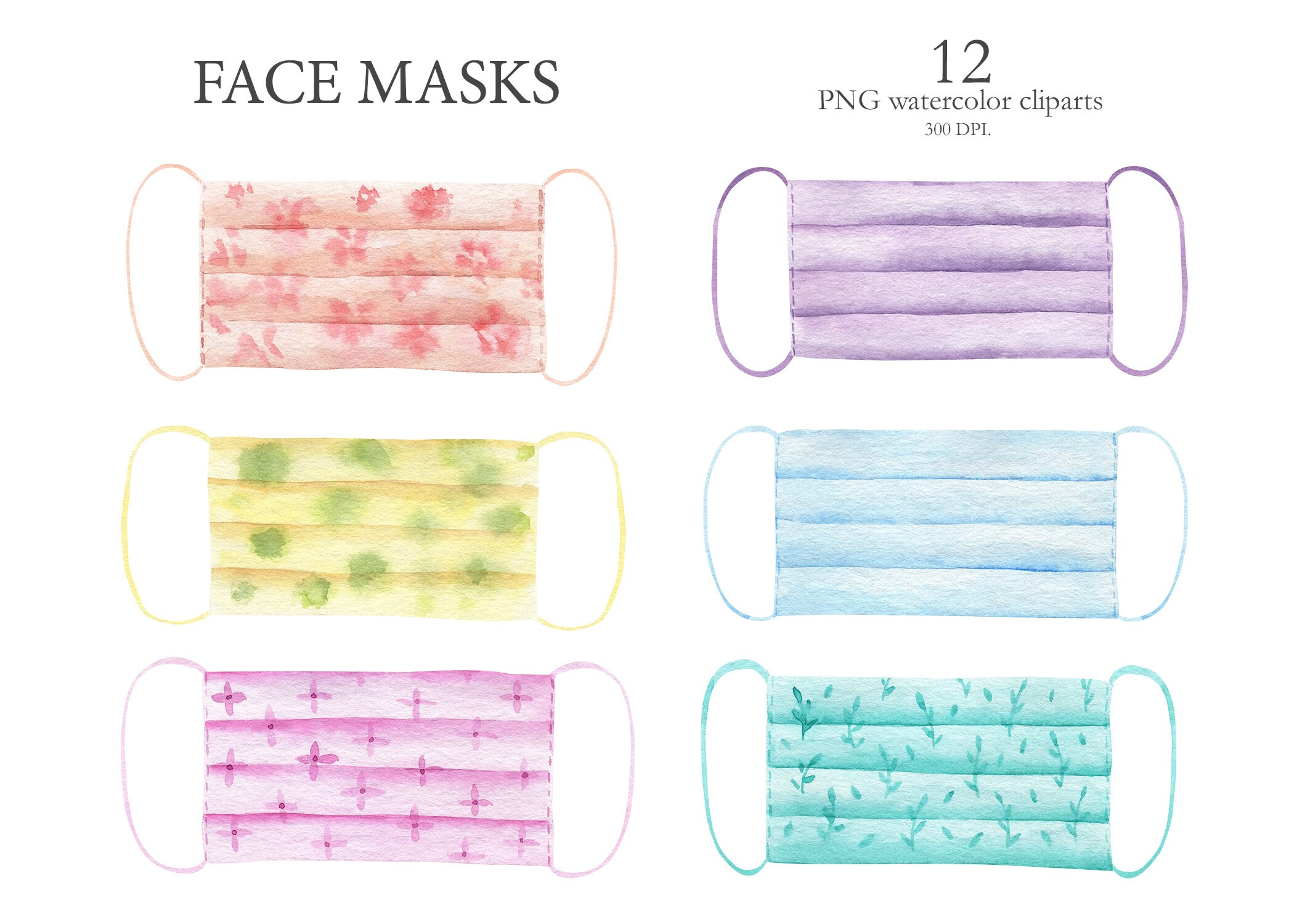 Face Mask Clipart Watercolor Healthcare Protective Masks Clip | Etsy