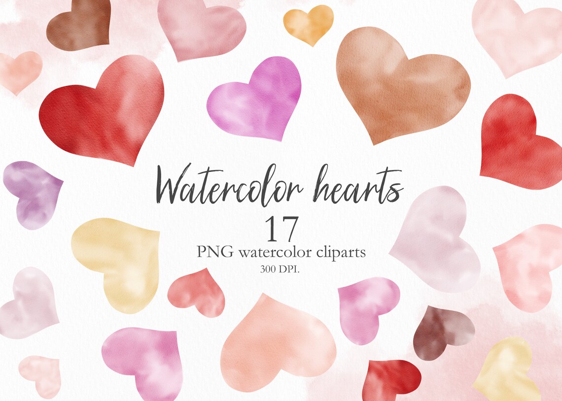Hand Drawn Heart Watercolor Clipart Set Cute Love Clipart - Etsy